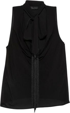 Liu Jo Femme, Blouses et Chemises, Noir, Taille: 44 FR Top drap&eacute; &agrave; col et franges