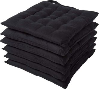 Homescapes Lot de 6 Galette de Chaise Capitonnée 40 x 40 cm Noir - Homescapes