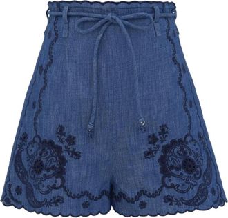 Zimmermann Femme, Shorts, Bleu, Taille: 40 FR Aster Scalloped Shorts