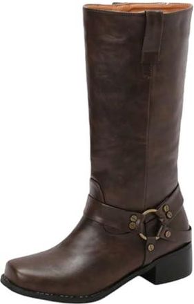 SJJH Bottes western pour femme avec boucle | Talon bloc de 4,5 cm | Tige &agrave; enfiler | Hauteur de la tige : 30,5 cm, caf&eacute;, 40 EU