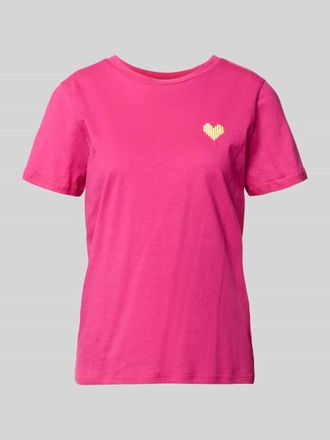 Ichi T-Shirt mit floralem Stitching Modell Aminna