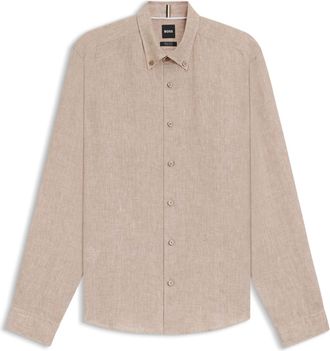 BOSS Herren C-LIAM-S-BD-C1-243 Regular-Fit Button-Down-Hemd aus Leinen Beige L