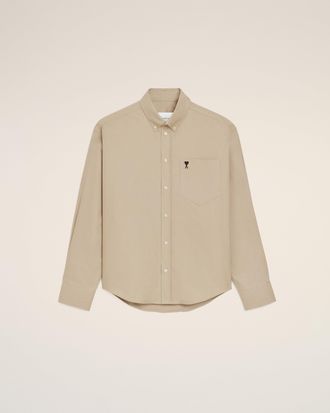 Ami Chemise Boxy Beige Ami De Coeur Brod&eacute; en Coton Beige Taupe - 36 - Homme