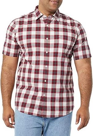 Amazon Essentials Chemise en Popeline &agrave; Manches Courtes Coupe Ajust&eacute;e Homme, Rouge &Agrave; Carreaux, XXL