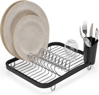 Umbra Sinkin Abtropfgestell aus Metall mit Abnehmbarem Besteckkorb - Passt in Spülbecken oder auf Arbeitsfläche, Kompakt und Handlich, Schwarz / Nickel