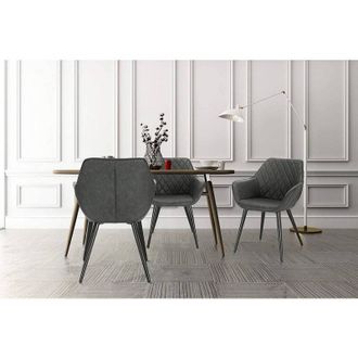 Woltu Wohnzimmerstuhl Esszimmerstuhl Polsterstuhl mit Armlehen Kunstleder Metall anthrazit - Woltu