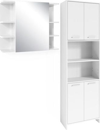 Vicco Ensemble de meubles de salle de bain Maris, Blanc, 2 parties, avec armoire haute et armoire de toilette de salle de bains