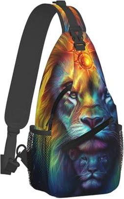 Generic L&eacute;ger Sacoche Tactique Lion, rois des animaux, soleil et lune Sac De Poitrine Polyester Sac &agrave; Poitrine pour Camping Homme Femme