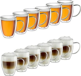 Creano Thermogl&auml;ser doppelwandig 400ml DG-HH, 8er Set, gro&szlig;e doppelwandige Gl&auml;ser aus Borosilikatglas, Kaffeegl&auml;ser, Teegl&auml;ser, Latte Macchiato Gl&auml;ser