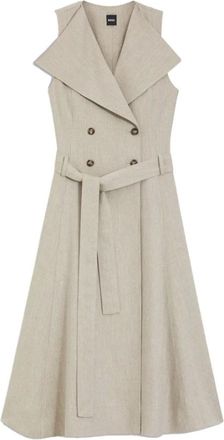 HUGO BOSS Femme, Robes, Beige, Taille: 38 FR Robe Midi Portefeuille Crois&eacute;e Sans Manches