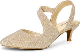 Dream Pairs Escarpins &agrave; talons pour femme - Bout ferm&eacute; - Bout pointu - Chaussures &agrave; lani&egrave;res - Pour f&ecirc;te, danse, mariage, dor&eacute;, 38 EU