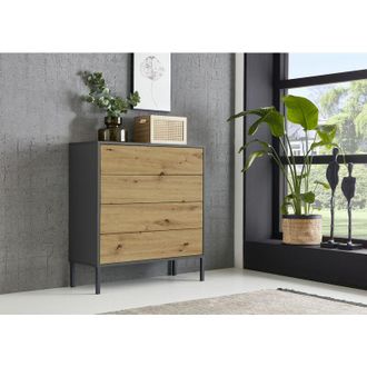 BMG M&ouml;bel BMG M&ouml;bel Kommode Mailand 3, grifflos, Metallf&uuml;&szlig;e, Anthrazit/ Artisan Eiche