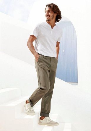 H.I.S Henleyshirt Kurzarmshirt mit Henleykragen, strukturierte Baumwolle