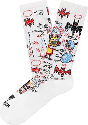 Jimmy Lion Chaussettes Basquiat imprimées fabriquées en coton peigné de première qualité. Taille 36-40 | 41-46 en demi-tige. Marchez avec style, Athletic Basquia