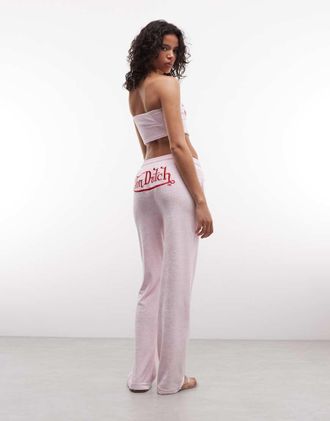 Von Dutch Pantalon de jogging droit densemble 3 pi&egrave;ces en velours &agrave; motif graphique - Rose