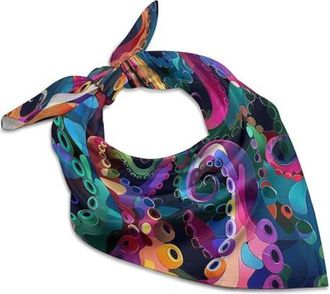 Generic Écharpe carrée colorée en soie avec tentacules de pieuvre - Écharpe légère pour cheveux - Respirant - Cadeau pour homme et femme, multicolore, 46x46cm