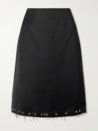 Wales Bonner Iris Studded Frayed Satin Skirt - Black