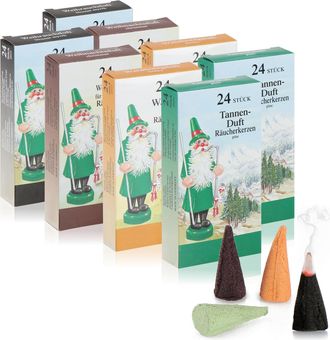 Com-Four 192x Räucherkerzen - Duftkegel in 4 weihnachtlichen Nuancen - Räucherstäbchen für Advent und Weihnachten - erzgebirgische Räucher-Hütchen mit Weihnach