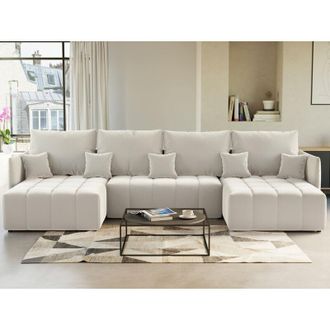 Best Mobilier Petra - wohnlandschaft u-form - 7-sitzer - mit schlaffunktion - mit bettkasten - aus samt - beige