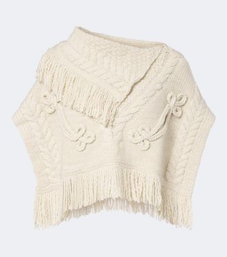 Isabel Marant Poncho Kacie en laine m&eacute;lang&eacute;e &agrave; franges