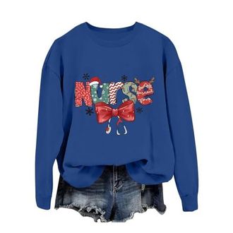 Generic Pull Moche Noel Femme Pull de Noel Drole Infirmière de Noël Soins de Noël Infirmière Vie Sweatshirt a Col Rond Et Manches Longues Imprimé