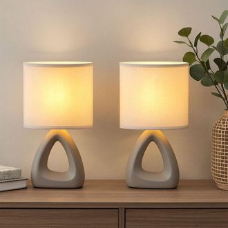 Globo Lighting Lampe de table céramique Lampe de chevet Abat-jour textile gris, douille E14, LxLxH 17x10x30 cm, lot de 2