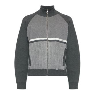 Versace Homme, Pulls, Gris, Taille: XL Pull zipp&eacute; en maille de coton jacquard brod&eacute;