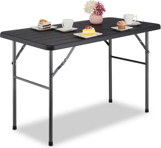 Relaxdays Relaxdays - Table de jardin, aspect bois, rectangulaire, plastique et m&eacute;tal, pliable, h x l x p : 74 x 118 x 60 cm, noire