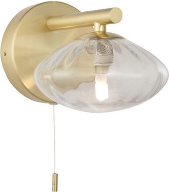 Licht-Erlebnisse Wandlampe Metall Glas G9 IP44 14 cm breit mit Schalter in Messing satiniert Jugendstil