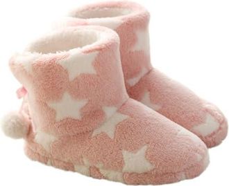 Frcolor Bottines DHiver Chaudes pour Femme en Coton Doublure Pelucheuse Ultra-Douce Semelle &Eacute;paisse Isolante Motif &Eacute;toiles Taille L Couleur Rose Pantoufles DI