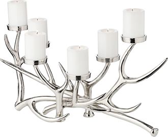 Edzard Kerzenleuchter James, Geweih-Design, Aluminium vernickelt, L&auml;nge 50 cm, H&ouml;he 27 cm, 6-flammig, ideal f&uuml;r die Teelichtkerzen Cornelius von Edzard