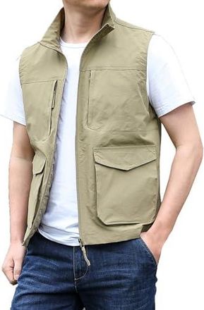 Generic Gilet dextérieur en coton pour homme - Gilet de loisirs pour homme - Sans manches - Gilet dété pour homme - Gilet de randonnée respirant - Gilet de pr