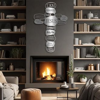 Generic Metall-Wandkunst, Wanddeko, Kreuzdeko, Kreuz, Jesuskreuz, Gro&szlig;e Kreuzdeko, Kreuzdeko, Religi&ouml;se Deko, Geschenk f&uuml;r Christen (Silber, 29 x 43 | 76 x