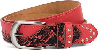 styleBREAKER ceinture pour femmes avec des strass et des d&eacute;tails aspect peau de serpent, longueur r&eacute;glable 03010102, couleur:Rouge, taille:95cm