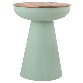 Miliboo Miliboo - Design Beistelltisch mit Rundablage und Stauraum aus gr&uuml;nem Metall und massivem Mangoholz H52 cm tam