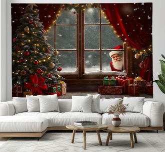 Generic &Uuml;ppiger Weihnachtsbaum Wandteppich Blick Fenster Nachthimmel Fotohintergrund Wandteppiche Wandbehang - Gro&szlig;e Gr&ouml;&szlig;e Wohnzimmer Schlafzimmer Dekoratives