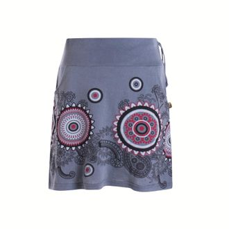 vishes kurzer Damenrock mit Mandalas in grau I Gr&ouml;&szlig;e M (38) I Handgefertigt aus 100% Baumwolle I Rock mit breitem Bund I F&uuml;r warme & kalte Monate I Nachhalti