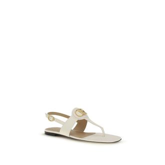Valentino Garavani Womens Beige Calf Leather Bos Taurus Flat Sandals