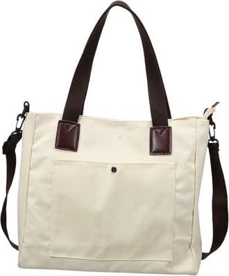 Yarnow Sac Fourre-tout Toile Capacit&eacute; Spacieuse pour Femmes et &Eacute;l&eacute;gant Sac Plage R&eacute;utilisable Pratique Canvas Blanc