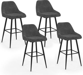 IDMarket Lot de 4 tabourets de bar THALYA en velours gris foncé avec demi-accoudoirs