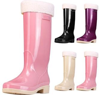 Generic Bottes de pluie en caoutchouc pour femme, bottes en caoutchouc hautes avec doublure en peluche, bottes de pluie Chelsea imperm&eacute;ables et antid&eacute;rapantes