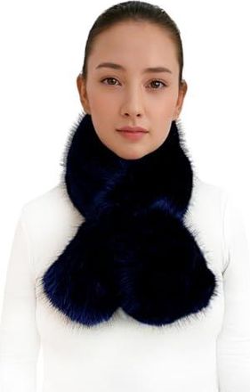 Lina & Lily &Eacute;charpe Col Femme Hiver avec Fente en Fausse Fourrure Poils Longs (Bleu Marine)