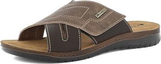 Inblu Homme Ciabatte Uomo Con Incrocio E Chiusura A Strappo, Plantare in Vera Pelle Mule, Marron foncé, 45 EU