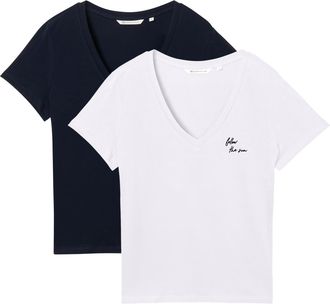 Tom Tailor Damen 1044819 Basic T-Shirt im Doppelpack, 10668-Sky Captain Blue, L