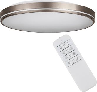 Eglo LED Deckenleuchte Orotava, dimmbare Deckenlampe mit Fernbedienung, runde Deckenbeleuchtung aus Kunststoff und Metall in Mokka und Weiß, warmweiß- kalt