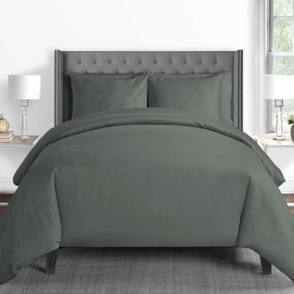 Pizuna 600 Fadenzahl aus Baumwolle Bettw&auml;sche Dunkelgrau, 100% Langstaple Baumwolle Bettbezug und Kissenbezug, 100% Baumwolle Mako Satin 3-Teilig Bettw&auml;sches