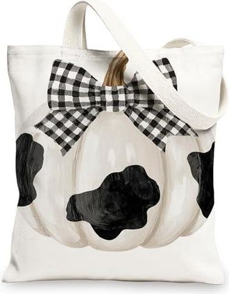 Generic Sacs fourre-tout rustiques en toile avec imprimé vache vintage - Légers, lavables et réutilisables - Pour le shopping, la plage, les pique-niques, bla
