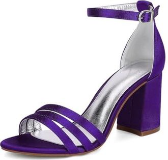 Generic Chaussures De Mariage Sandales À Bout Ouvert Chunky Heels pour Femmes Mariée High Heels Eté Talon Soirée Chaussures 8Cm,Dark Purple,41 EU