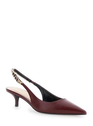 Gucci Womens Red Ancora Slingback Pumps With Lettering Bordeaux Calf Skin