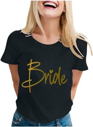 Generic T-shirt femme d&eacute;contract&eacute; lettre imprim&eacute;e col rond manches courtes t-shirt top 7, Noir, XXL